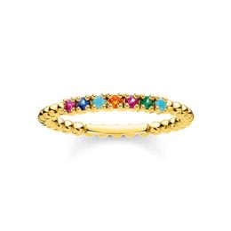 Thomas Sabo Damen Fingerring "Kugeln mit Steinen", 60, Silber 925 (recycelt), 2mm, gold, Silber 925 (recycelt), Fingerringe, mit Glas-Keramik Stein,