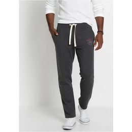 Jogginghose bonprix, Damen, Gr. 60/62, N-Gr, grau (anthrazit meliert), Obermaterial: 60% Baumwolle, 40% Polyester, meliert, regular fit, Hosen Jogginghose