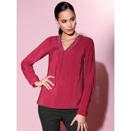 CR&Eacute;ATION L Langarmbluse CREATION L, Damen, Gr. 46, rot (kirsche), 85% Modal, 15% Polyester, unifarben, V-Ausschnitt, Blusen