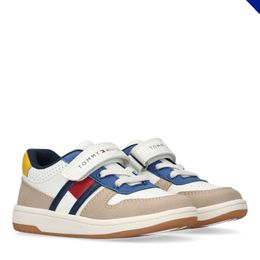 Sneaker Tommy Hilfiger, M&auml;dchen, Gr. 27, beige (wei&szlig;, blau, beige), Synthetik, Schuhe Sneaker, Retro Sneaker, Klettschuh mit Gummizug
