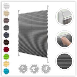 Plissee, B:60cm H:130cm, grau, LICHTBLICK ORIGINAL, Obermaterial: 100% Polyester, Badezimmer, Plissees, "Klemmfix", Faltenstore