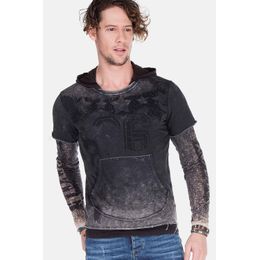 Cipo & Baxx CIPO & BAXX Herren Kapuzensweatshirt "Sweatshirts", grau, Gr. M, bedruckt, 100% Baumwolle, Sweatshirts, im Lagenlook, CL-279