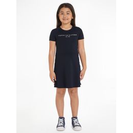 Tommy Hilfiger Mädchen A-Linien-Kleid "PUNTO FIT & FLARE DRESS SS", blau, Gr. 3, unifarben, Jersey, Obermaterial: 72% Polyester, 23% Modal, 5%
