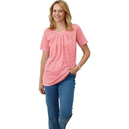Damen Longshirt in A-Linie fuchsia-orange-bedruckt, Gr&ouml;&szlig;e 50