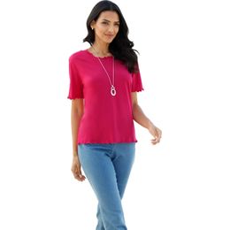 Damen Kurzarmshirt mit gewellten Abschl&uuml;ssen pink, Gr&ouml;&szlig;e 52
