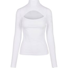 Langarmshirt Urban Classics "Urban Classics Damen Ladies Cut-Out Turtleneck Longsleeve", Mädchen, Gr. 3XL, weiß, 95% Baumwolle, 5% Elasthan, unifarben, slim fit, amerikanischer Ausschnitt, Shirts