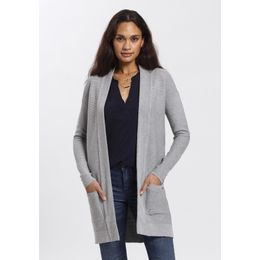 Longstrickjacke Tom Tailor, Damen, Gr. S (36), grau (silber grau melange), Strick, Obermaterial: 100% Baumwolle, meliert, unifarben, figurumspielend Po-bedeckend, V-Ausschnitt, Bündchen, Strickjacken Strickjacke Longstrickjacke, aus Rippstrick mit aufgesetzten Taschen