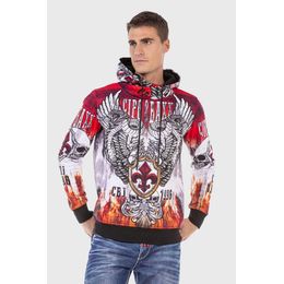 Cipo & Baxx Kapuzenpullover CIPO & BAXX "Sweatshirts", Herren, Gr. S, rot, 50% Baumwolle;50% Polyester, bedruckt, regular fit, Pullover, mit coolem Print