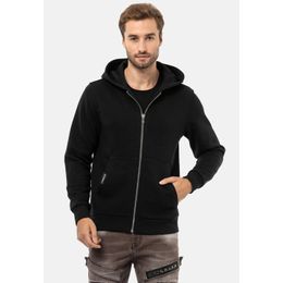 Cipo & Baxx Sweatjacke CIPO & BAXX "Jacken", Herren, Gr. L, schwarz, 70% Baumwolle, 30% Polyester, unifarben, Basic, regular fit normal, Rippb&uuml;ndchen, Sweatjacken Sweatjacke, mit Kapuze, CL556