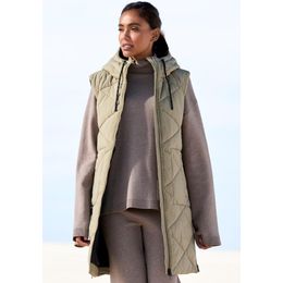 Steppweste ELBSAND, Damen, Gr. L/40, grün (khaki), Obermaterial: 100% Polyester. Futter: 100% Polyester. Füllung: 100% Polyester, unifarben, comfort fit knielang, Westen, mit Kapuze