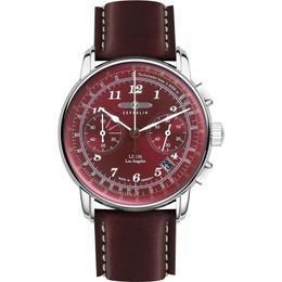 Chronograph Zeppelin "LZ 126 Los Angeles", rot (weinrot), Armbanduhren, Herren, Armbanduhr, Quarzuhr, Herrenuhr, Datum, Stoppfunktion, Made in Germany