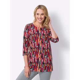 Longshirt Classic Basics "Longshirt", Damen, Gr. 48, grau (anthrazit, orange, bedruckt), 100% Baumwolle, gemustert, mehrfarbig, Rundhals, Shirts Longshirt