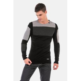 Cipo & Baxx Rundhalspullover CIPO & BAXX "Pullover", Herren, Gr. M, schwarz (schwarz, anthrazit), 50% Baumwolle;50% Polyacryl, unifarben, regular fit, Rundhals, Pullover, in extravagantem Strickdesign, CP247