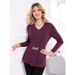 Langarmshirt Classic Basics "Langarm-Shirt", Damen, Gr. 52, rot (burgund), 95% Viskose, 5% Elasthan, unifarben, V-Ausschnitt, Shirts Langarmshirt