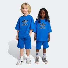 Trainingsanzug adidas originals "SHORT TEE SET", Jungen, Gr. 122, blau (blau, schwarz), Obermaterial: 100% Baumwolle. Obermaterial Hose: 70% Baumwolle, 30% Polyester, Sportanz&uuml;ge Trainingsanzug
