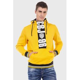 Cipo & Baxx Kapuzenpullover CIPO & BAXX "Sweatshirts", Herren, Gr. L, gelb, Jersey, 70% Baumwolle, 30% Polyester, bedruckt, regular fit, Pullover Kapuzenpullover, mit Markenprint