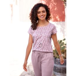 Rundhalsshirt Inspirationen "Rundhals-Shirt", Damen, Gr. 38, lila (mauve, ecru, bedruckt), 100% Baumwolle, bedruckt, gemustert, mehrfarbig, Rundhals, Shirts Rundhalsshirt