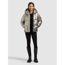 Steppjacke Khujo "DEVINA2 SHINY", Damen, Gr. S, royal silber, 100% Polyester, unifarben, eingesetzt elastischer Bund mit Windstopper, Jacken Steppjacke