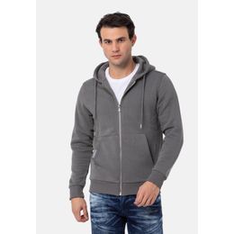 Cipo & Baxx Sweatjacke CIPO & BAXX "Jacken", Herren, Gr. L, grau (anthrazit), 70% Baumwolle, 30% Polyester, unifarben, Basic, regular fit normal, Rippb&uuml;ndchen, Sweatjacken Sweatjacke, mit Kapuze, CL556