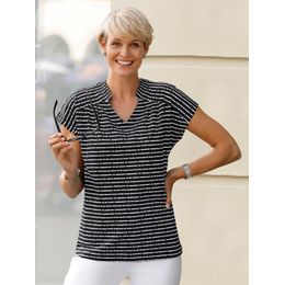 Kurzarmshirt Classic Basics "Kurzarm-Shirt", Damen, Gr. 38, schwarz-wei&szlig; (schwarz, wei&szlig;, geringelt), 100% Baumwolle, gemustert, mehrfarbig, V-Ausschnitt, Shirts