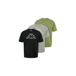 Kurzarmhemd Kappa "Kappa T-shirt Cromen 3-pack", Damen, Gr. M, Normalgr&ouml;&szlig;en, grau mel, schwarz, olive gr&uuml;n, Obermaterial: 100% Baumwolle, Hemden