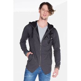 Cipo & Baxx Sweatjacke CIPO & BAXX "Sweatjacke", Herren, Gr. S, grau (anthrazit), 100% Baumwolle, unifarben, Basic, regular fit lang, Sweatjacken Sweatjacke, mit ausgefallenem Saum, CL-238
