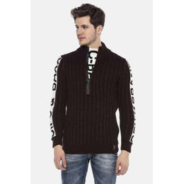 Cipo & Baxx Strickpullover CIPO & BAXX "Pullover", Herren, Gr. S, rot (burgundy, ecru), 100% Polyacryl, unifarben, Basic, regular fit, Strickb&uuml;ndchen, Pullover Strickpullover, mit Marken Schriftzug, CP216