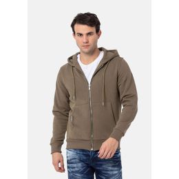 Cipo & Baxx Sweatjacke CIPO & BAXX "Jacken", Herren, Gr. L, grün (khaki), 70% Baumwolle;30% Polyester, unifarben, Basic, regular fit normal, Rippbündchen, Sweatjacken Sweatjacke, mit Kapuze, CL556