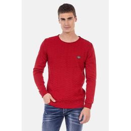 Cipo & Baxx Rundhalspullover CIPO & BAXX "Pullover", Herren, Gr. L, rot, Feinstrick, 65% Polyester;35% Viskose, unifarben, regular fit, Rundhals, Pullover Rundhalspullover, mit Zopfmuster, CP240