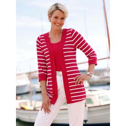 Shirtjacke Classic Basics "Shirtjacke", Damen, Gr. 38, wei&szlig; (rot, wei&szlig;, gestreift), 95% Viskose, 5% Elasthan, gemustert, mehrfarbig, Shirts Shirtjacke