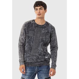 Cipo & Baxx Rundhalspullover CIPO & BAXX "Pullover", Herren, Gr. S, grau (anthrazit), 100% Baumwolle, gemustert, regular fit, Rundhals, Pullover Rundhalspullover, mit modischem Muster