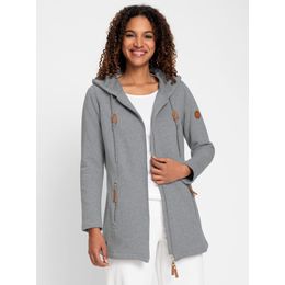 Shirtjacke Casual Looks "Sweatjacke", Damen, Gr. 42, grau (steingrau, meliert), 82% Baumwolle, 18% Polyester, unifarben, Shirts Shirtjacke
