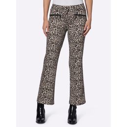 7/8-Jeans Heine, Damen, Gr. 34, Normalgrößen, beige (beige, schwarz, bedruckt), 98% Baumwolle, 2% Elasthan, animal-print, bedruckt, gemustert, mehrfarbig, 7/8-Länge, Jeans