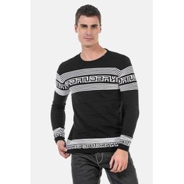 Cipo & Baxx Rundhalspullover CIPO & BAXX "Pullover", Damen, Gr. XXL, schwarz, 50% Baumwolle, 50% Polyacryl, gestreift, regular fit, Rundhals, Pullover Rundhalspullover, in Streifenoptik, CP243