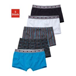 H.I.S. Boxer H.I.S "Boxershorts für Jungen", Jungen, Gr. 122/128, 5 Stk., blau (weiß, schwarz, blau, kariert, gestreift), Jersey, Obermaterial: 95% Baumwolle, 5% Elasthan, gestreift, kariert, unifarben, körpernah, Unterhosen, in unterschiedlichen Designs