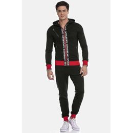 Cipo & Baxx Trainingsanzug CIPO & BAXX "Trainingsanzug", Herren, Gr. XXL, schwarz, 72% Baumwolle, 22% Polyester, 6% Elasthan, unifarben, regular fit, Sportanz&uuml;ge Trainingsanzug, mit kontrastierenden B&uuml;ndchen, CLR131
