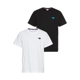 T-Shirt Kangaroos "2er Pack T-Shirts mit kleiner Stickerei", Jungen, Gr. 104/110, schwarz-weiß (schwarz, weiß), Single Jersey, Obermaterial: 100% Baumwolle, bestickt, Basic, Basic, Rundhals, Shirts, 2 T-Shirts mit Stickerei