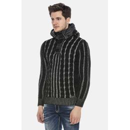 Cipo & Baxx Strickpullover CIPO & BAXX "Pullover", Herren, Gr. L, schwarz, 100% Polyacryl, gestreift, Basic, regular fit, Strickbündchen, Pullover Strickpullover, im modernen Design mit Kapuze, CP214