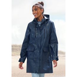 Regenjacke ELBSAND, Damen, Gr. 38, blau (marineblau), Obermaterial: 60% Polyurethan, 40% Polyester. Futter: 100% Polyester. Meshfutter: 100% Polyester, unifarben, gerade knielang, normaler Saum mit Druckknöpfen,verstellbar, Jacken, Mesh-Einsatz unter der Rückenpasse für ausreichende Belüftung