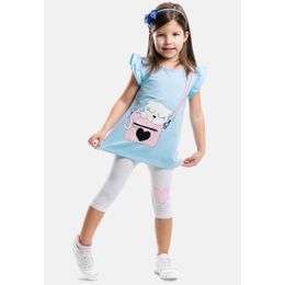 Hausanzug DENOKIDS "Cat in Bag", Jungen, Gr. 110, blau (light blau), 95% Baumwolle;5% Elasthan, bedruckt, regular fit kniebedeckend, Rüschen, Homewear-Sets, mit Katzen-Print