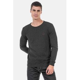 Cipo & Baxx Rundhalspullover CIPO & BAXX "Pullover", Herren, Gr. L, grau (anthrazit), Feinstrick, 65% Polyester;35% Viskose, unifarben, regular fit, Rundhals, Pullover Rundhalspullover, mit Zopfmuster, CP240
