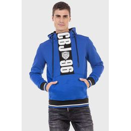 Cipo & Baxx Kapuzenpullover CIPO & BAXX "Sweatshirts", Herren, Gr. S, blau (saxeblau), Jersey, 70% Baumwolle, 30% Polyester, bedruckt, regular fit, Pullover Kapuzenpullover, mit Markenprint