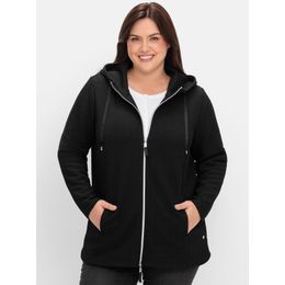 Shirtjacke sheego "Sweatjacke", Damen, Gr. 40, schwarz, 88% Polyester, 7% Viskose, 3% sonstige Fasern, 2% Elasthan, gemustert, Rundhals, Shirts Shirtjacke