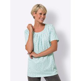 Longshirt Classic Basics "Longshirt", Damen, Gr. 42, gr&uuml;n (mint, wei&szlig;, bedruckt), 100% Baumwolle, gebl&uuml;mt, gemustert, mehrfarbig, Rundhals, Shirts Longshirt
