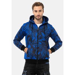 Cipo & Baxx Sweatjacke CIPO & BAXX "Jacken", Herren, Gr. XXL, blau (saxeblau), 50% Baumwolle;50% Polyester, animal-print, Basic, regular fit normal, Rippbündchen, Sweatjacken, mit auffälligem Print, CL559