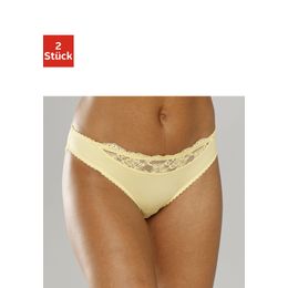 Slip Nuance, Damen, Gr. 40/42, 2 Stk., 2xzitrone, Microfaser, Obermaterial: 85% Polyamid, 15% Elasthan, k&ouml;rpernah, Unterhosen Slip, mit Spitzeneinsatz vorne