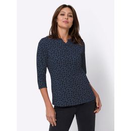 3/4-Arm-Shirt Classic Basics "3/4-Arm-Shirt", Damen, Gr. 40, blau (dunkelblau, schwarz, bedruckt), 100% Baumwolle, gemustert, Rundhals, Shirts 3/4-Arm-Shirt
