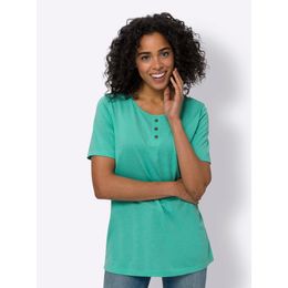 Longshirt Classic Basics "Longshirt", Damen, Gr. 46, gr&uuml;n (blaugr&uuml;n, meliert), 65% Polyester, 35% Baumwolle, meliert, Rundhals, Shirts Longshirt