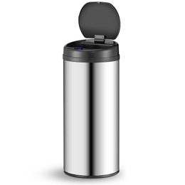 Juskys Automatik M&uuml;lleimer mit Sensor 50L - Abfalleimer mit elektrischem Deckel f&uuml;r K&uuml;che - Silber