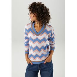 Aniston Pullover in Hellblau/ Weiß - 50% | Größe 38 | Damen-pullover-cardigans